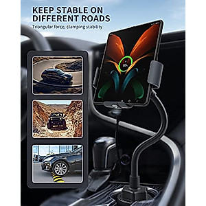 MAKAQI Wireless Car Charger for Z Fold 4/3/2, Dual Coil Cup Holder Phone Mount, Wireless Car Charger for Tesla, Auto Clamping Fast Charging for iPhone14/13/12/11/X/8