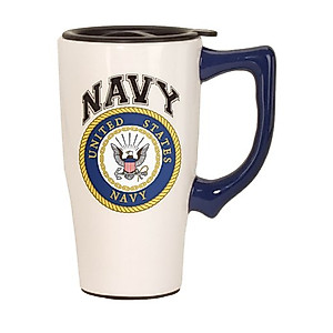 Spoontiques - Ceramic Travel Mugs - Navy Cup - Hot or Cold Beverages - Gift for Coffee Lovers