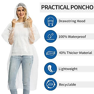 20 Pack Disposable Rain Poncho, Opret Emergency Poncho Waterproof Raincoat with Hood for Camping, Hiking, Cycling, Theme Park and Festival