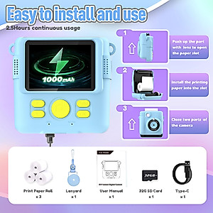 ESOXOFFORE Kids Camera Instant Print, Christmas Birthday Gifts for Kids Age 3-12, Selfie Digital Camera with 1080P Videos,Toddler Portable Travel Camera Toy for 4 5 6 7 8 9 Year Old Boys Girls-Blue