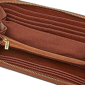 Fossil Women's Logan Leather RFID-Blocking Zip Around Clutch Wallet with Wristlet Strap