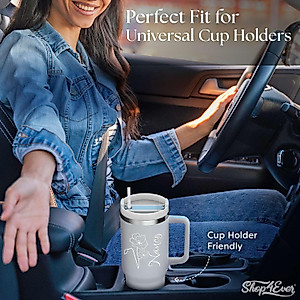 Custom Personalized Birth Flower Flower Your Name Engraved Insulated Stainless Steel Tumbler with Handle, Lid, and Straw 40 oz. Birthday Gift for Her