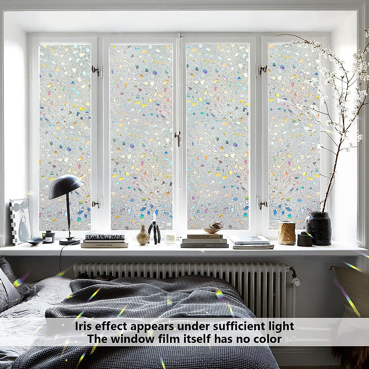 NINETREX Window Privacy Film,Stained Glass Frosted Window Film,Decorative 3D Vinyl Cling Decals,Static Cling Sticker Non-Adhesive for Home,Colorful Gravel,17.5 x 157.4Inches