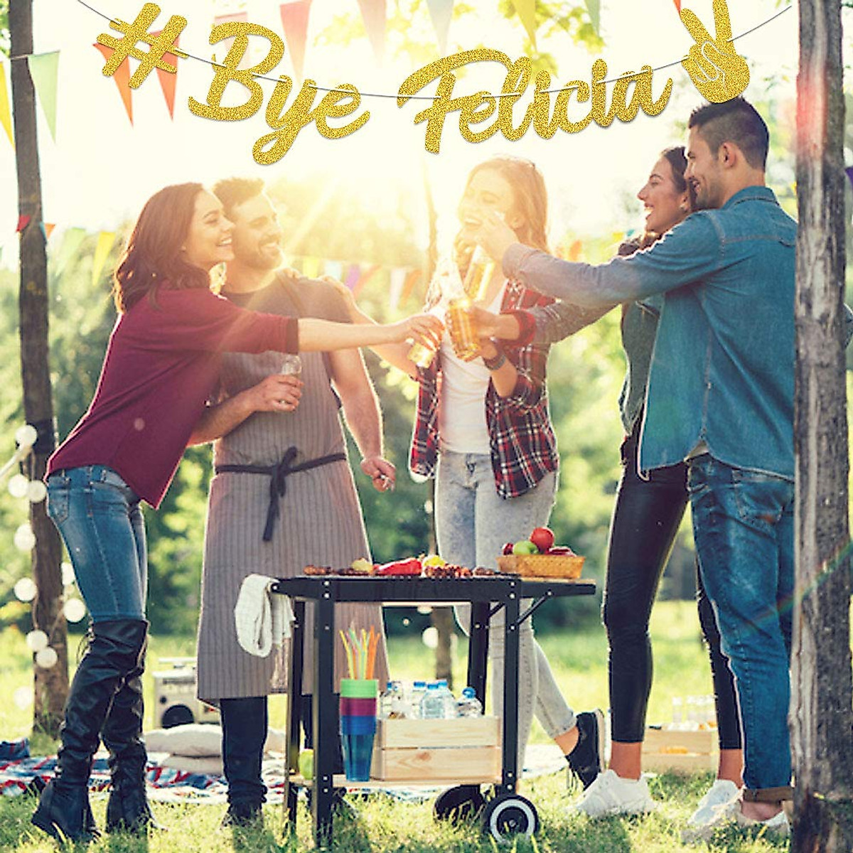 Marwey Bye Felicia Banner,Gold Glitter Garland Party Supplies,Party Decoration Ideas for Going Away/Moving/Job Change/Relocating/Graduation/Farewell Party