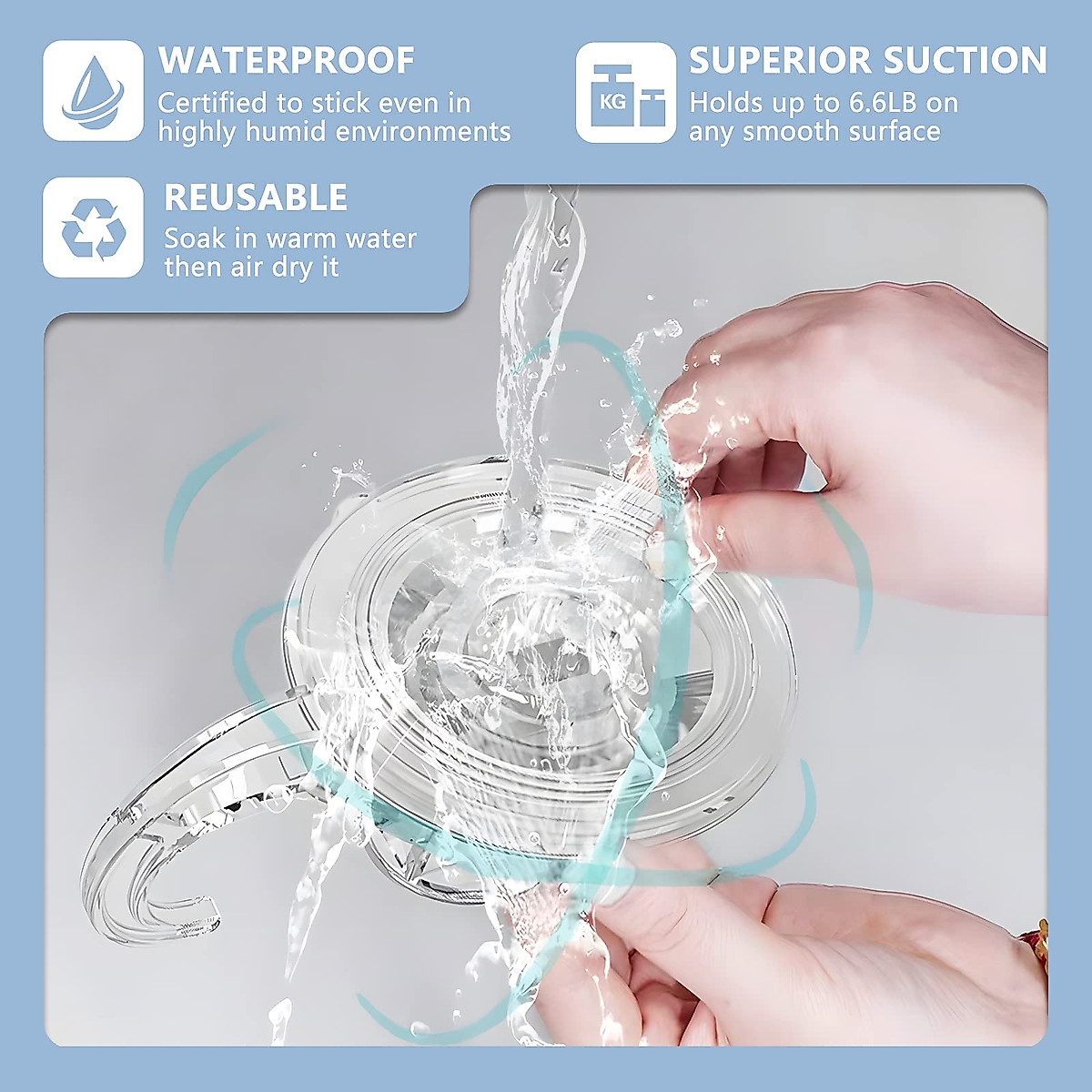 CozyBlue Suction Cup Hooks Heavy Duty - 2 Pack Waterproof Reusable Shower Hooks - Removable for Window, Glass Door, Hangers, Kitchen Tiles, Bathroom Shower Wall…