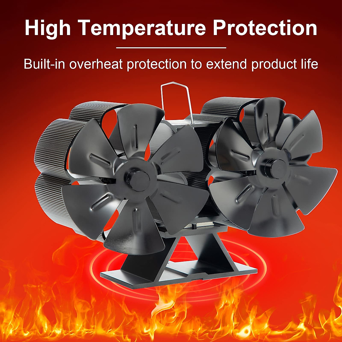 BestYiJo Fireplace Fan, (12 Blades) Wood Stove Fan Heat Powered Thermoelectric Fan,Heat Powered Fireplace Fan, 12 leaves Dual Head Stove Fan, Thermal power Wood Stove Fan for Wood Log Burner Stove