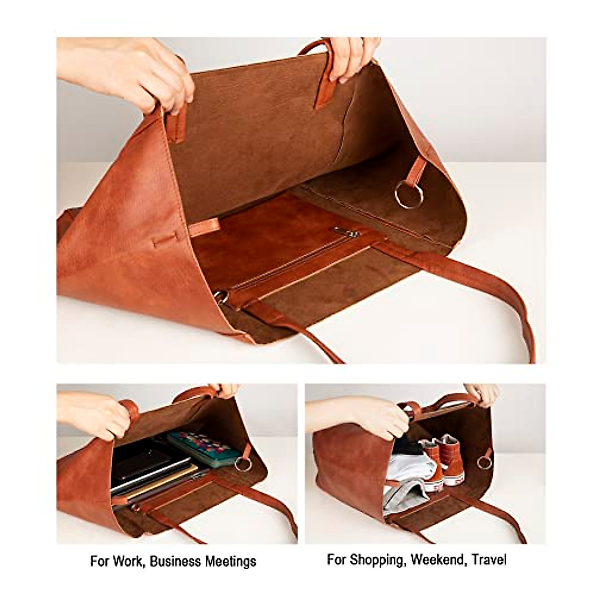 Large Tote Bag for Women, Leather Hobo Bags Shoulder Bag, Brown Purses for Women, Vegan Leather Designer Handbags Weekender Bag, Brown