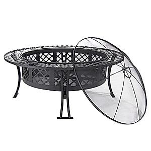Sunnydaze 40-Inch Round Steel Fire Pit Table with Durable Spark Screen and Poker - Portable Design - Black - Diamond Weave