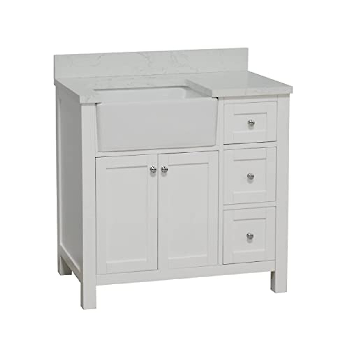 Yorkshire 36-inch Farmhouse Bathroom Vanity (Engineered Marble/White): Includes White Cabinet with Engineered Marble Countertop and White Apron Sink