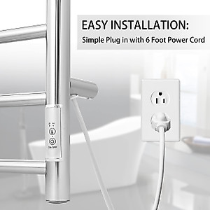 KEG Towel Warmer Wall Mounted with Built-in Timer 12 Bars Electric Stainless Steel Heated Towel Racks for Bathroom, Hot Plug-in Bath Towel Heater Polish Chrome