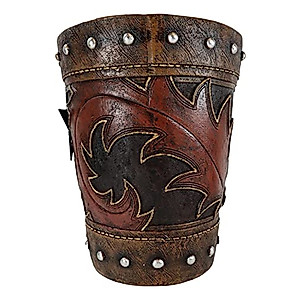 Ebros Gift Rustic Western Red Tan Lone Star Cowboy Bootcut with Silver Nailheads Faux Tooled Leather Bathroom Home Accent Country Old World (Dry Waste Basket Trash Bin)