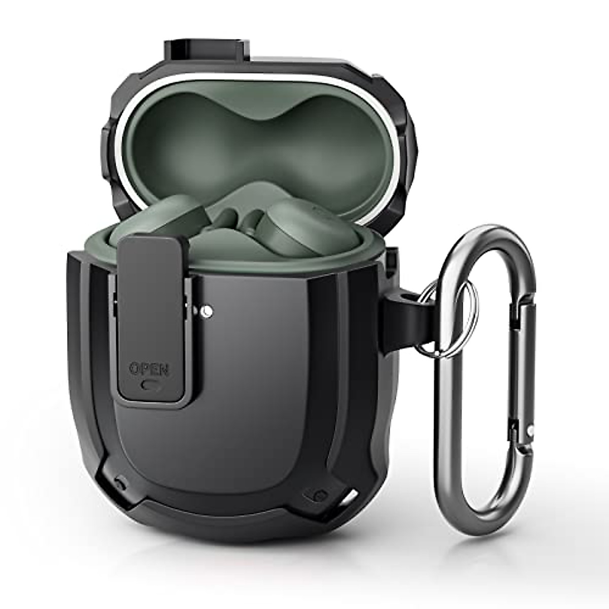 JAKPAK Compatible with Google Pixel Buds A Case Cover [Front LED Visible] Shockproof Protective Case with Keychain Secure Lock Design Hard PC Case Cover for Pixel Buds A 2021 Black