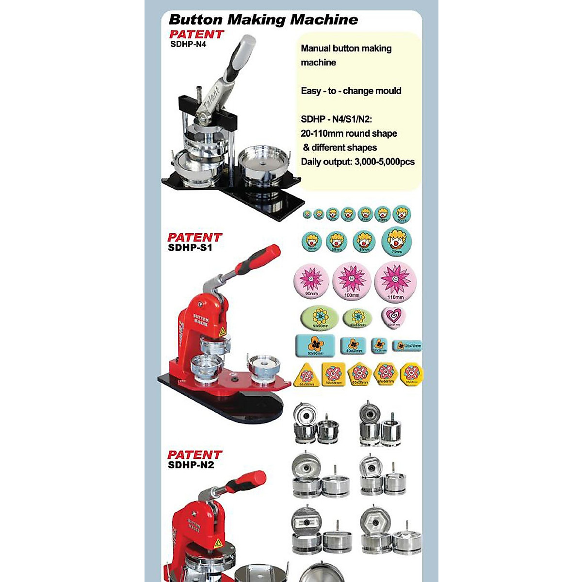 Asc365 3" 75mm Rubber Badge Button Parts for Maker Machine DIY