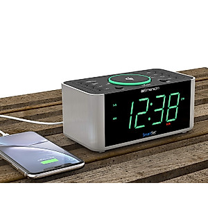 Emerson Smartset Dual Alarm Clock Radio and QI Wireless Phone Charger with Bluetooth, All Qi Compatible Phones, ER100202