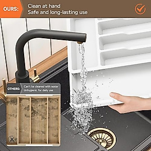 KreuRaxy Expandable Silverware Cutlery Utensil Organizer Tray for Kitchen Drawers, 13 to 22.8 Inch Adjustable Design with 2 Divider, Flatware Tableware Tray for Spoon Spatula Forks, Large, White