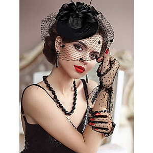 Feather Veil Mesh Hat Lace Short Glove 50s Costume Accessories for Women Wedding