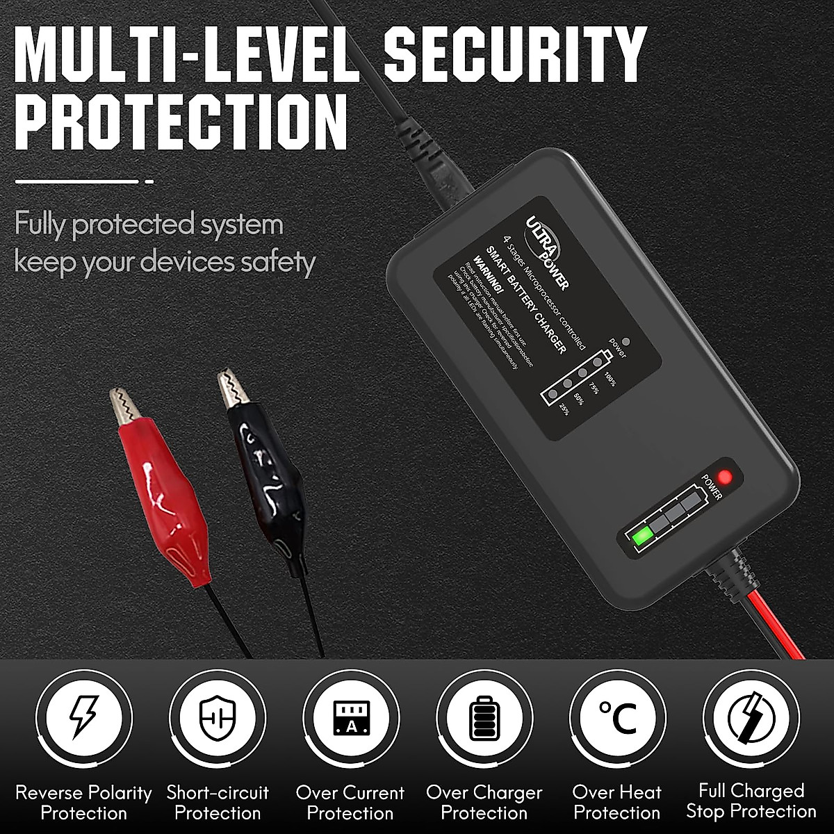 ULTRAPOWER 4-Amp 14.6 Volt LiFePO4 Battery Charger,12.8 Volt LiPO Lithium Battery Charger,Smart Battery Charger Maintainer for Cars,Motocycles,Golf Carts,UAV,Fishing Boat and Deep Cycle Batteries.