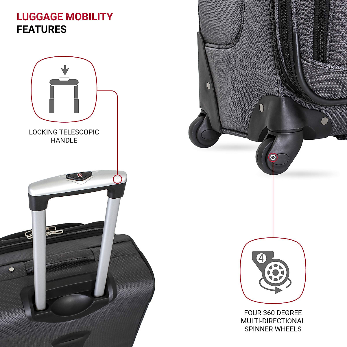 SwissGear Sion Softside Expandable Roller Luggage, Dark Grey, 3-Piece Set (21/25/29)