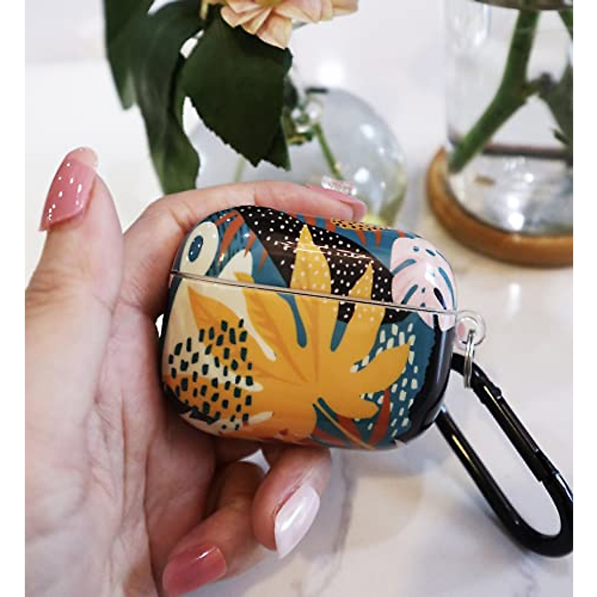 Case Designed for Airpods Pro, Cute Floral Case for Girls Women Protective Cover for Apple Airpods Pro 2019, Shockproof Hard Case Cover for iPods Pro with Portable Keychain Flower Yellow Maple