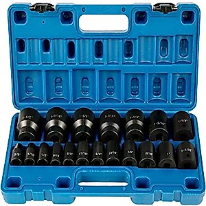 VEVOR Impact Drive Socket Set 1/2 Inches 19 Piece Impact Sockets SAE, Standard Socket Assortment, (3/8 Inches to 1-1/2 Inches) 6-point Hex Sockets