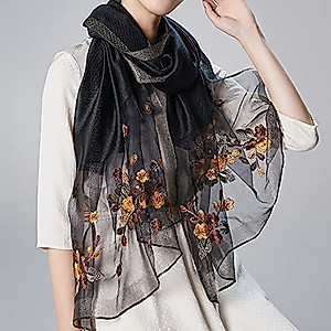 WINCESS YU Women Mulberry Silk Scarf Lightweight Embroidered Floral Shawl Wraps Beach Gauze Blanket Shawl for All Season
