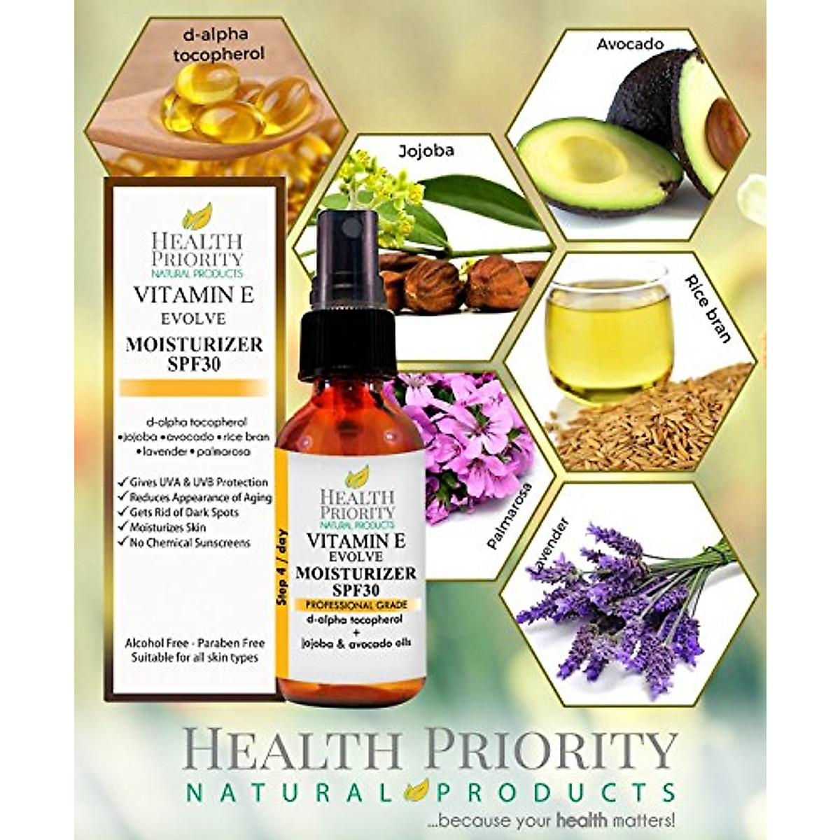 Organic Daily Moisturizer with SPF Infused with Vitamin E Oil | Sunscreen for Face | Anti-Aging Hydrating Lotion for Skin | Facial Moisturizer with SPF to Protect against UV Rays | 1 Fl Oz