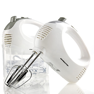 OVENTE Immersion Electric Hand Blender 300 Watt Power 2 Mix Speed with Stainless Steel Blades & Portable 5 Speed Mixing Electric Hand Mixer with Stainless Steel Whisk Beater Attachments