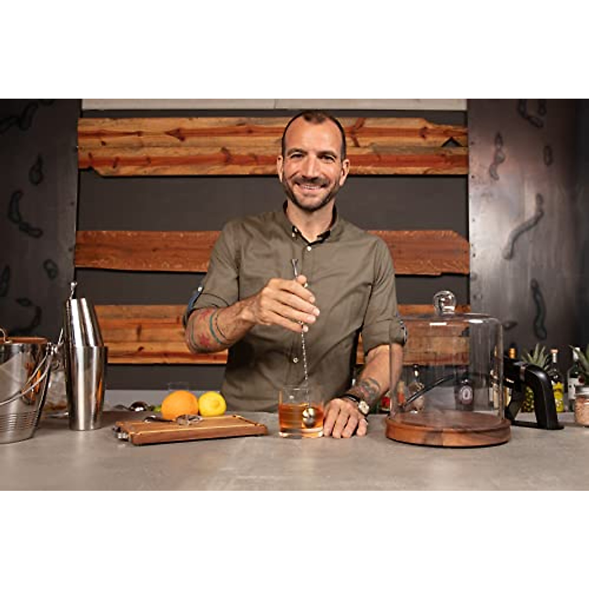 Crafthouse by Fortessa Classic Glass Smoke Cloche for Cocktails/Charcuterie/Drinks/Food with Handheld Smoker and Chips