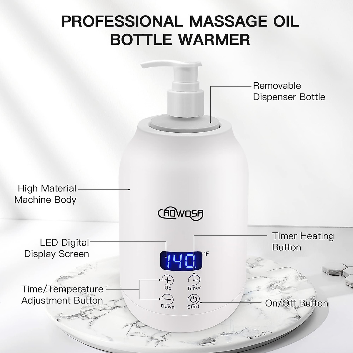 AOWOSA Massage Oil Warmer Bottle Professional Electric Lotion Digital Heater for SPA, Automatic Oil Warmer Heated Oil Lotion Cream for SPA, Salon, Barber Shops, Home, with Two Oil Bottle Dispenser