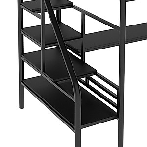 Metal Loft Bed Frame for Boys Girls Kids Adults Toddler with Desk, No Box Spring Needed,Twin,Black
