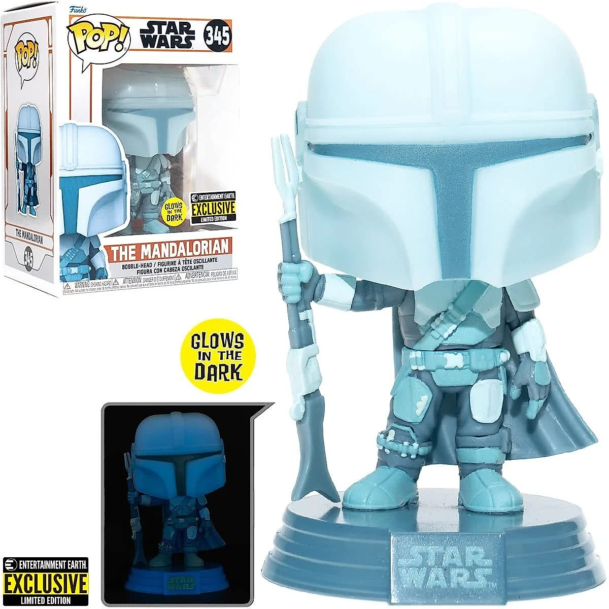 POP Star Wars: The Mandalorian - Mandalorian (Din Djarrin) Hologram Glow-in-The-Dark Exclusive Funko Vinyl Figure (Bundled with Compatible Box Protector Case)