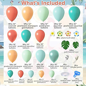 Tropical Balloon Garland Arch Kit - 12", 10", 5" Rose Gold, Blush Blue Balloons with Artificial Palm Leaves & Plumeria for Magic, Tropical, Hawaii, Luau-Themed Birthday Party, Baby Shower Decorations