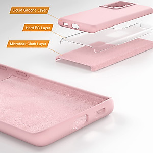 E Segoi Samsung Galaxy S21 Ultra Case, Liquid Silicone Gel Rubber Shockproof Case Soft Microfiber Cloth Lining Cushion Compatible with Galaxy S21 Ultra 5G 6.8 inch (Pink Sand)