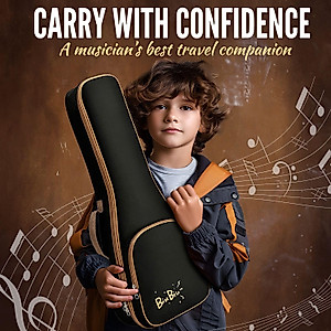 Flexzion Ukulele Gig Bag - Uke Backpack Storage Soft Case Waterproof w/Carrying Handle, Pocket & Adjustable Shoulder Strap, Music Accessories for Concert Tour Travel, Black, 26 in., Tenor