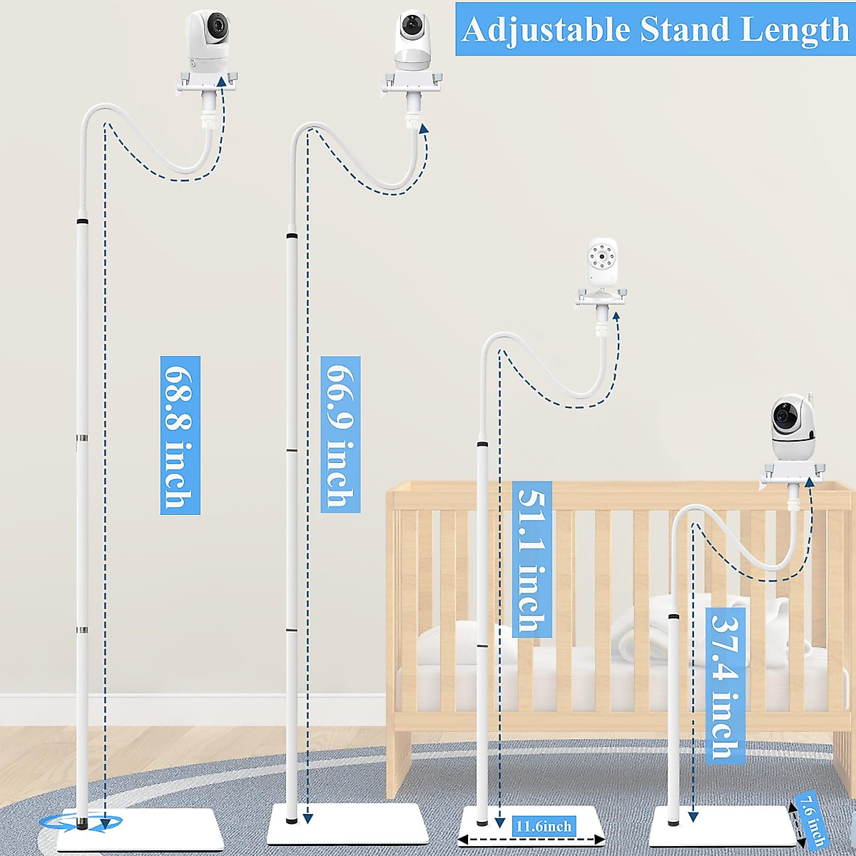 Baby Monitor Mount Floor Stand Holder Compactible with Infant Optics DXR-8 Pro,Nanit Pro,Vetch,eufy,Momcozy BM01,HelloBaby HB6550/66/248,UKSUP,ANMEATE SM935E,Arlo,VAVA,Baby Monitor with a Screw Hole