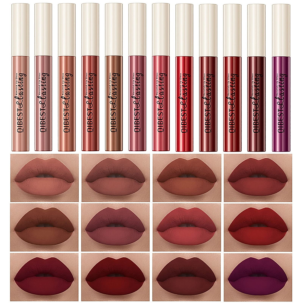 Aseawave Matte Liquid Lipstick Makeup Set, Pigmented Long Lasting Lip Gloss Set, Non-Stick Cup Not Fade Professional Lip Makeup Gift Kit for Women