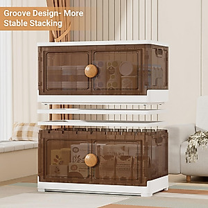 SIRIRIC Stackable Storage Bins with Lids, 27 Gal Plastic Storage Containers, Closet Organizers and Storage, 3 Packs Collapsible Storage Bins, Large Folding Storage box with Doors and Wheels for Home