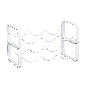 mDesign Metal Free-Standing Stackable 3 Bottle Modular Storage Organizer Rack for Kitchen Countertop, Table Top, Pantry, Fridge Shelf - Holder for Wine, Beer, Pop/Soda, Water - 2 Pack - Matte White
