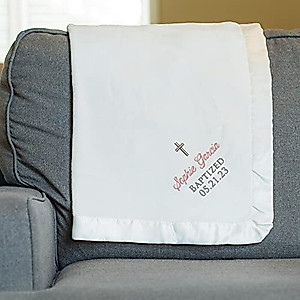 Lifetime Creations Personalized Baptism Blanket - Embroidered Baptism Baby Blanket, Personalized Baptism Gift with Name and Date