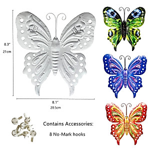 Metal Butterfly Wall Decor 3D Butterfly Wall Art Hanging Sculpture for Indoor Outdoor Office Home Living Room Bedroom Bathroom Garden Porch Patio Fence 8.1" L x 8.3" H(3 Butterflies)