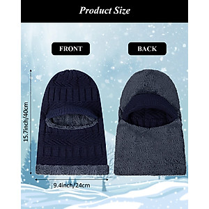 2 Pieces Winter Knitted Balaclava Beanie Hat Warm Cycling Face Covering Winter Neck Warmer Knit Hat Neck Gaiter for Adults Outdoor Sports, Black and Navy Blue