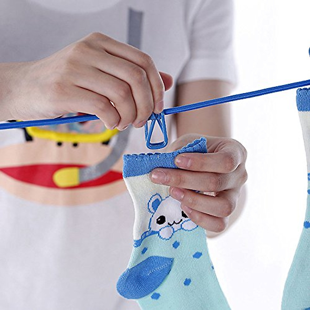 NUZAMAS 2X Clothesline 12 Pegs Clips Portable Expandable Adjustable Retractable Airer for Camping Travel Clothes Laundry Drying Outdoor and Indoor Use Blue Set