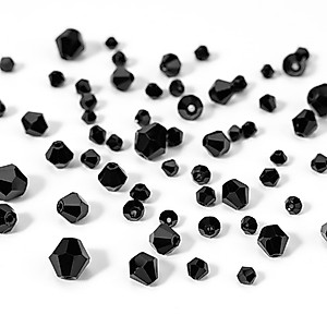 Bicone Crystal Beads for Jewelry Making, Lot 850pcs 3mm 4mm 6mm 8mm Black Faceted Bicone Shaped Glass Beads for DIY Craft Bracelets Necklaces Earrings Suncatcher Beading