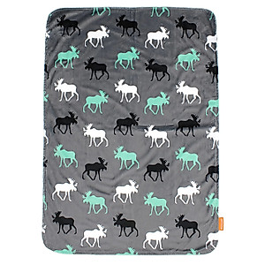 Dear Baby Gear - Premium Car Seat Baby Blanket - Soft Swaddle Blanket for Baby Girls and Boys, Plush Blankets - Adorable Designs, Comfortable Fabric - White Gray and Mint, Moose(40 x 30 inches)