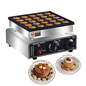 110V US Commercial 25PCS Mini Dutch Pancake Maker,950W Dutch Pancake Baker Machine,Non-stick Dorayaki Maker, Dutch Poffertjes Grill,Stainless Steel, Breakfast, Snacks, Desserts