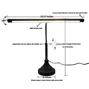 HomeFocus - LED Piano Desk Lamp with Touch Dimmer,Piano Lamp,Desk Lamp,Reading Lamp for Home Office,Adjustable Height,Multi-Functional,LED 5W,3000K,Metal,Black+Bronze,