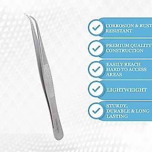 Lab Tweezers High Precision Forceps, 6" (15.2 cm), Fine Strong Curved Point tweezers, Stainless Steel
