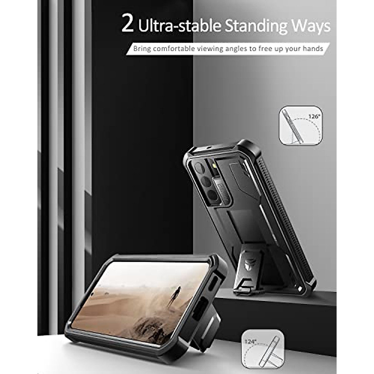 Dexnor for Samsung Galaxy S22 Case, [Built in Screen Protector and Kickstand] Heavy Duty Military Grade Protection Shockproof Protective Cover for Samsung Galaxy S22 5G,Black