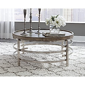 Signature Design by Ashley Zinelli Contemporary Coffee Table with Tray-Style Top and Chrome Base, Gray