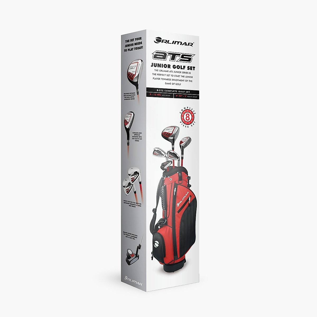 Orlimar Golf ATS Junior Boy's Golf Set with Bag, Right and Left Hand, Ages 9-12, Red/Black (5 Clubs)